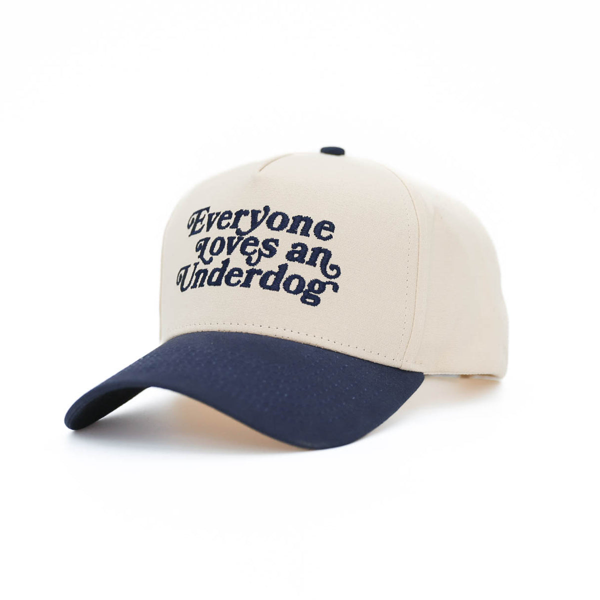 DEUCE EVERYONE LOVES AN UNDERDOG CURVED SNAPBACK | Off White / Navy Bl – Deuce Brand Australia