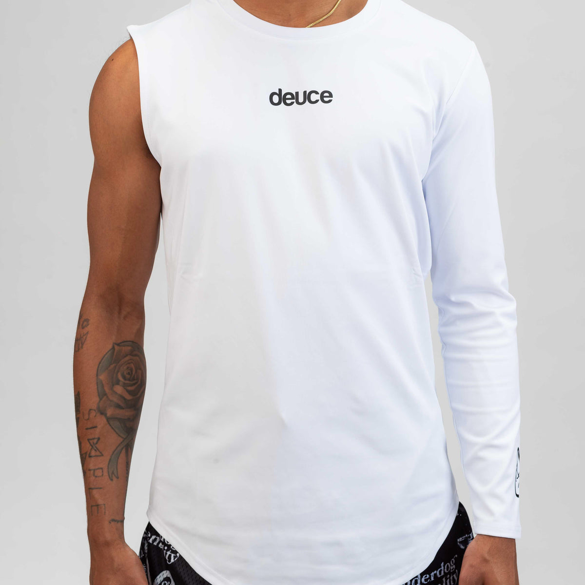 DEUCE ONE ARM SLEEVE PERFORMANCE SHIRT | White – Deuce Brand Australia
